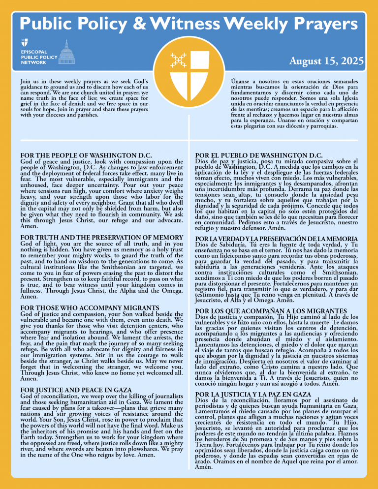 Public Policy and Witness Weekly Prayers – August 15 – The Episcopal Church